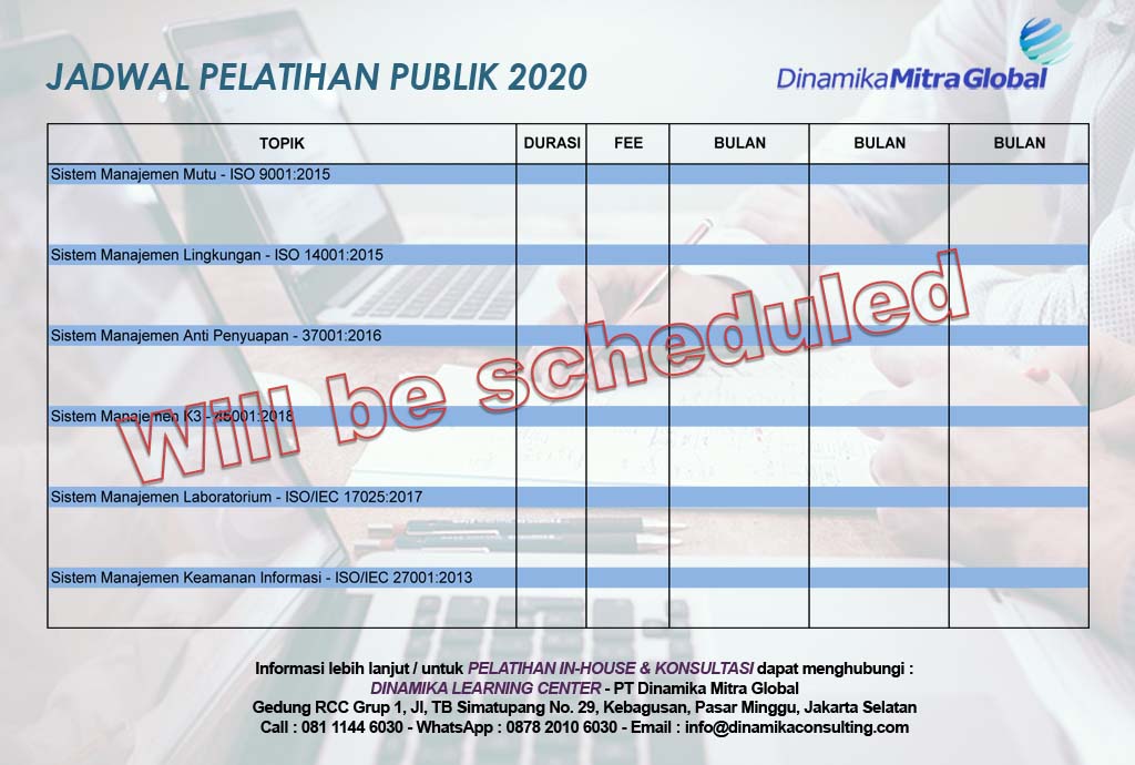 Jadwal Public Training ISO 2019 - Dinamika Consulting
